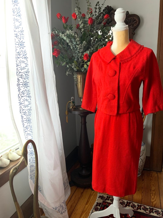 60s Red Suit, 60s Red Wool Suit, Size Small 60s Dress… - Gem