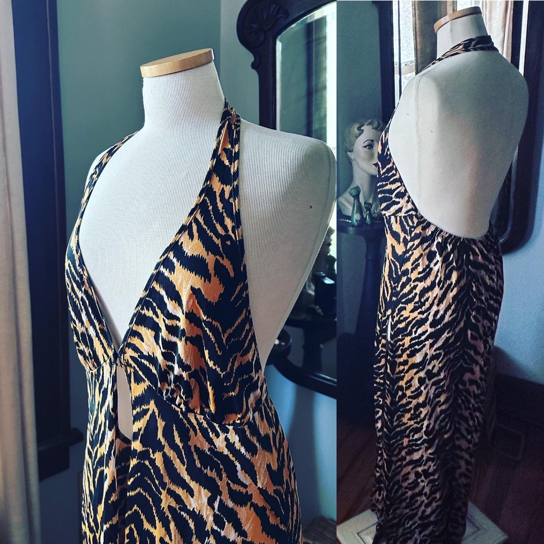 Vintage Tiger Nightgown, 1970s Tiger Nightie, 70s Tiger Dress, Size 1X ...