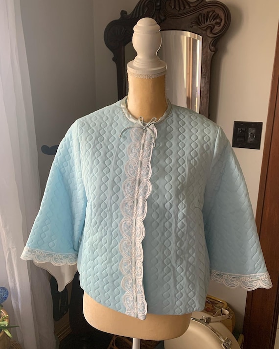 1960s Blue Nylon Quilted Bed Jacket, 50s Blue Quilted… - Gem
