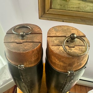 Antique Riding Boots With Wooden Boot Trees, Victorian Black Leather ...