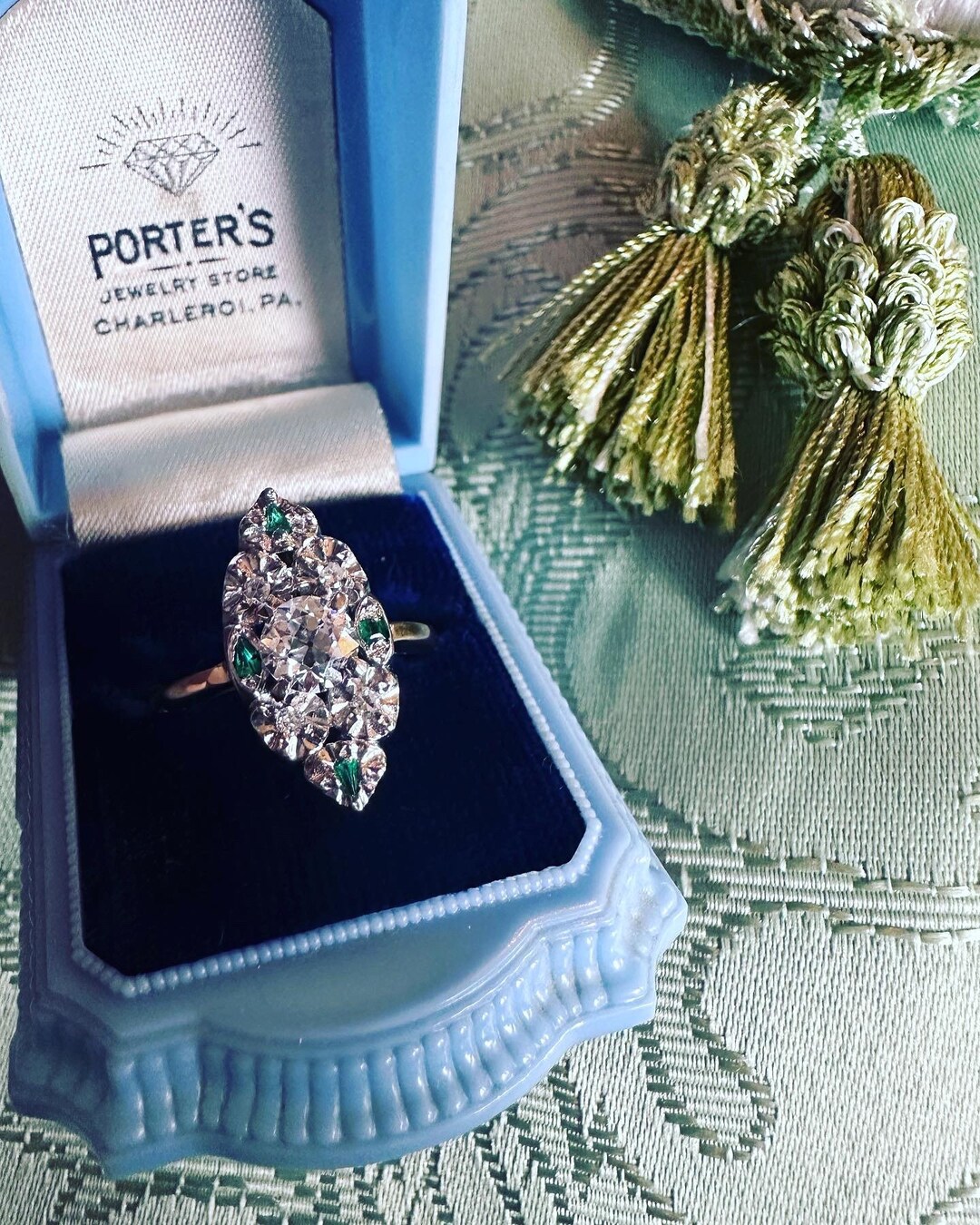 Antique Navette Diamond Ring, Yellow Gold and White Gold Engagement ...