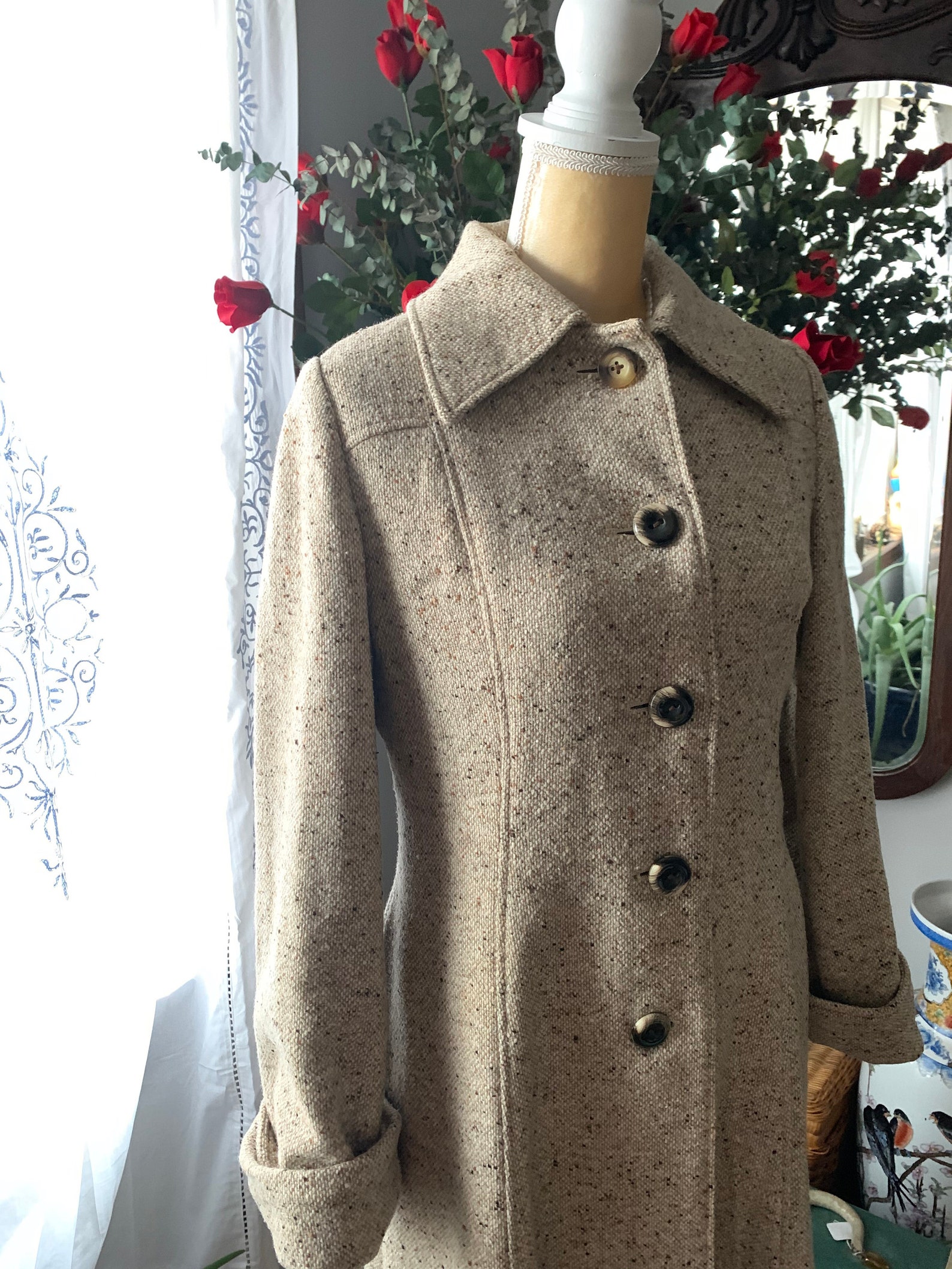 Vintage Wheat Tweed Coat Vintage Cream Flecked Coat 70s | Etsy