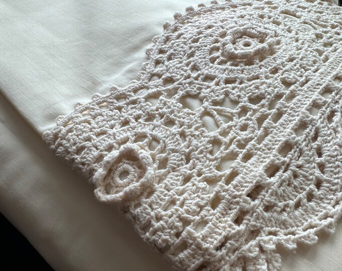 Vintage Irish Rose Crochet Lace Trim Sheet Set, Shabby Chic Bedding ...