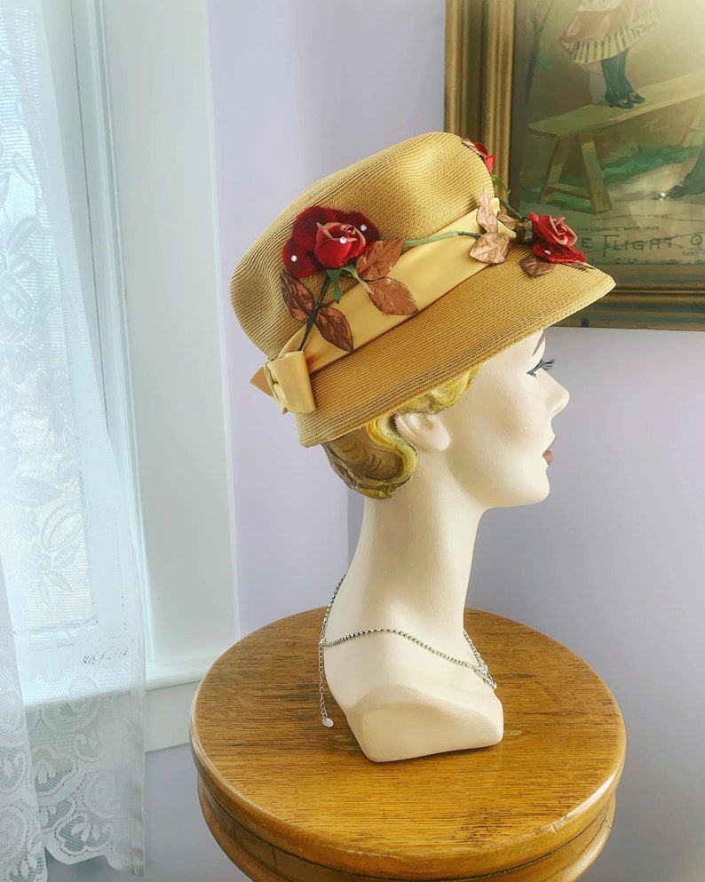 Vintage Red Rose Hat 1950s Yellow Hat 50s Yellow Hat 60s - Etsy