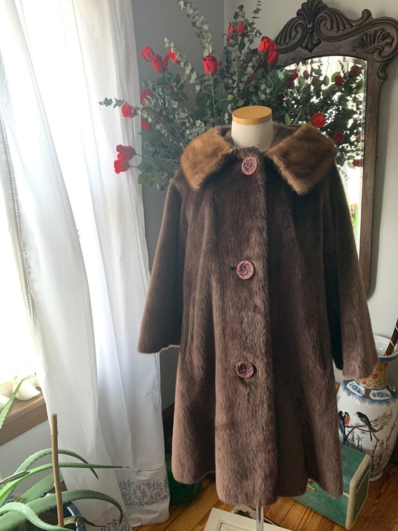 Faux Fur Teddy Coat, 50s Faux Fur Brown Coat, 60s Swi… - Gem