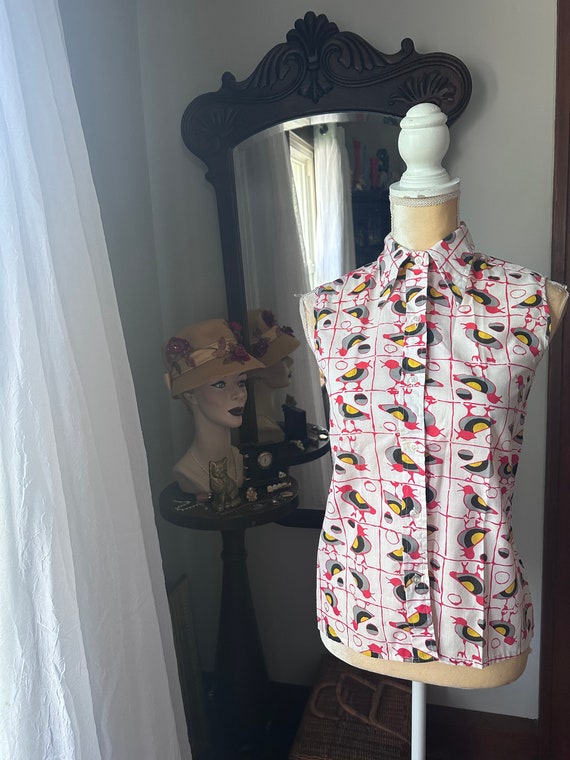 1970s Bird Blouse, 70s Bird Shirt, Psychedelic Bird S… - Gem