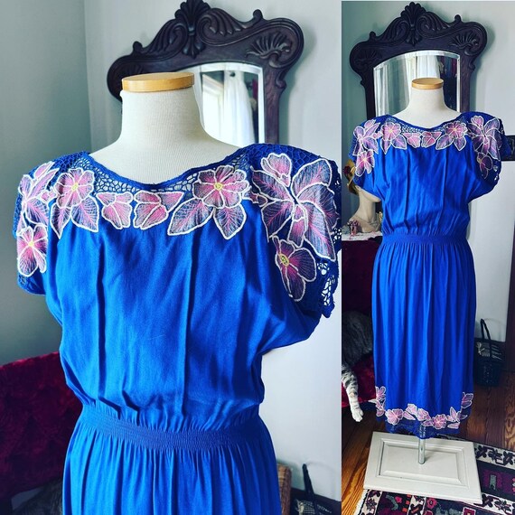 Vintage Blue Dress, Early 80s Summer Dress, Late 70s … - Gem