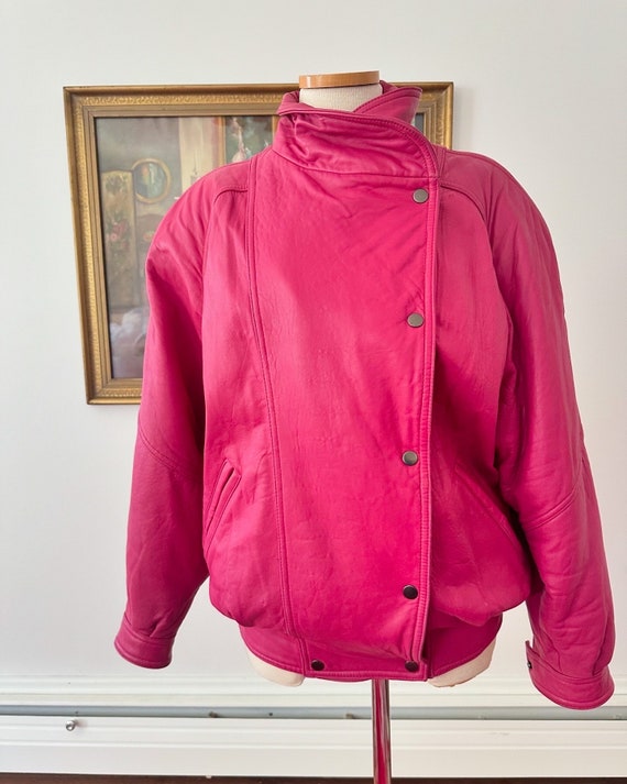 1980s Lipstick Pink Leather Jacket, 90s Pink Leather … - Gem