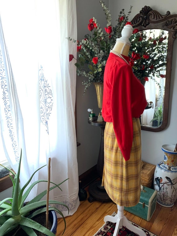 60s Plaid Wool Skirt, Mustard Plaid Skirt, Yellow Pla… - Gem