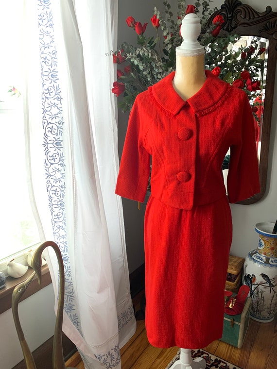 60s Red Suit, 60s Red Wool Suit, Size Small 60s Dress… - Gem