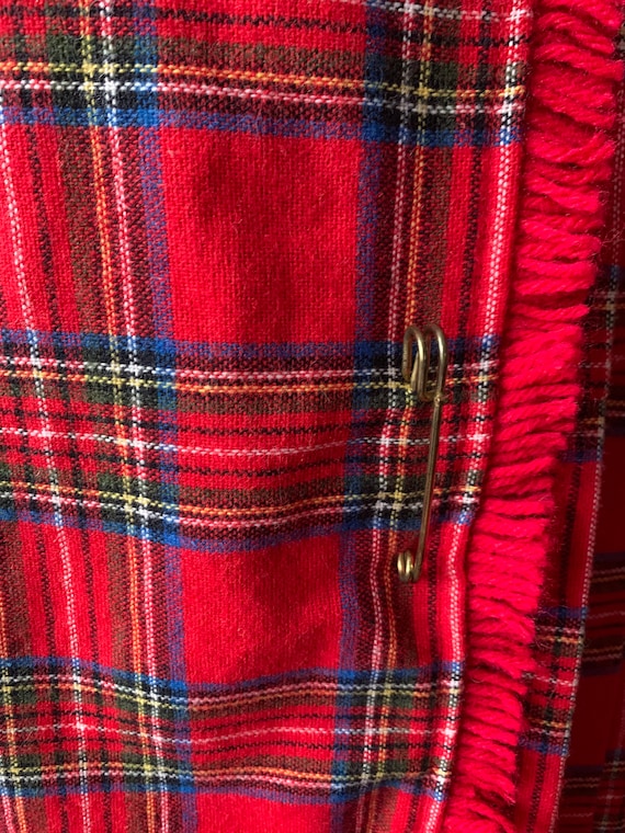 Vintage Red Wool Plaid Skirt, Fringe Trim Red Plaid S… - Gem