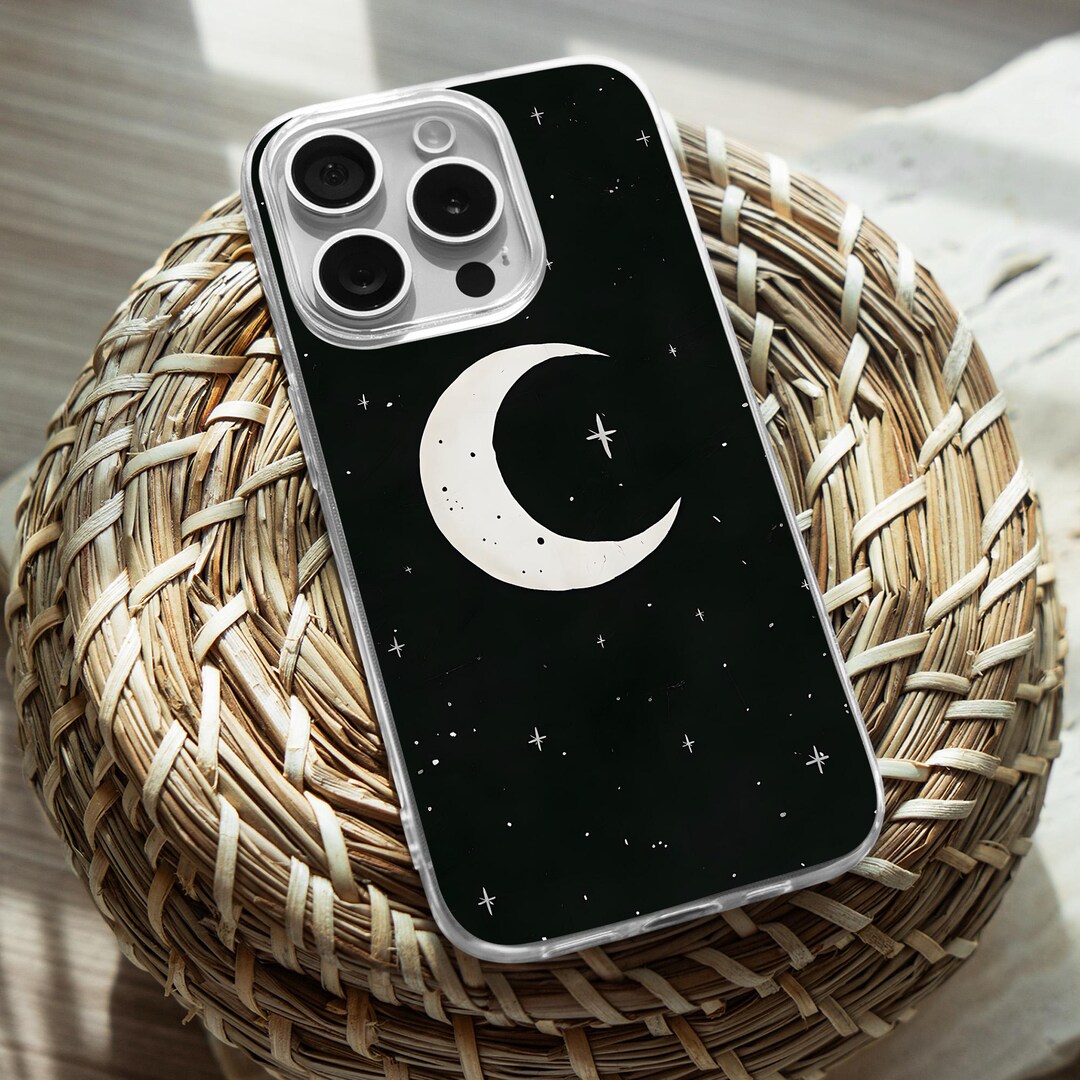 White Stars iPhone Clear Case, Crescent Moon 15 14 13 12 11 Plus Pro ...