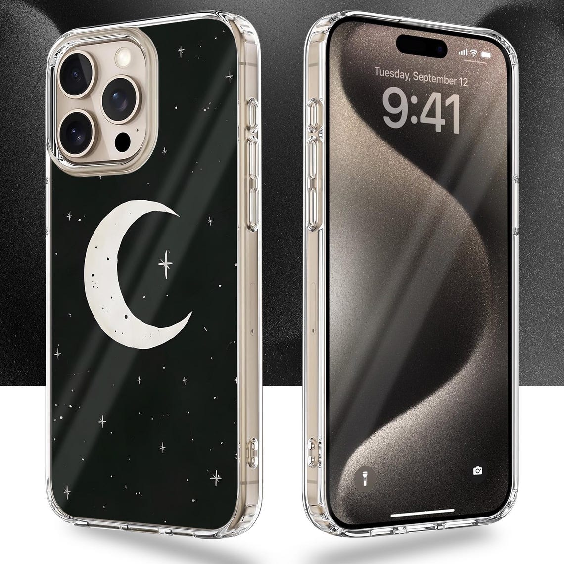 White Stars iPhone Clear Case, Crescent Moon 15 14 13 12 11 Plus Pro ...