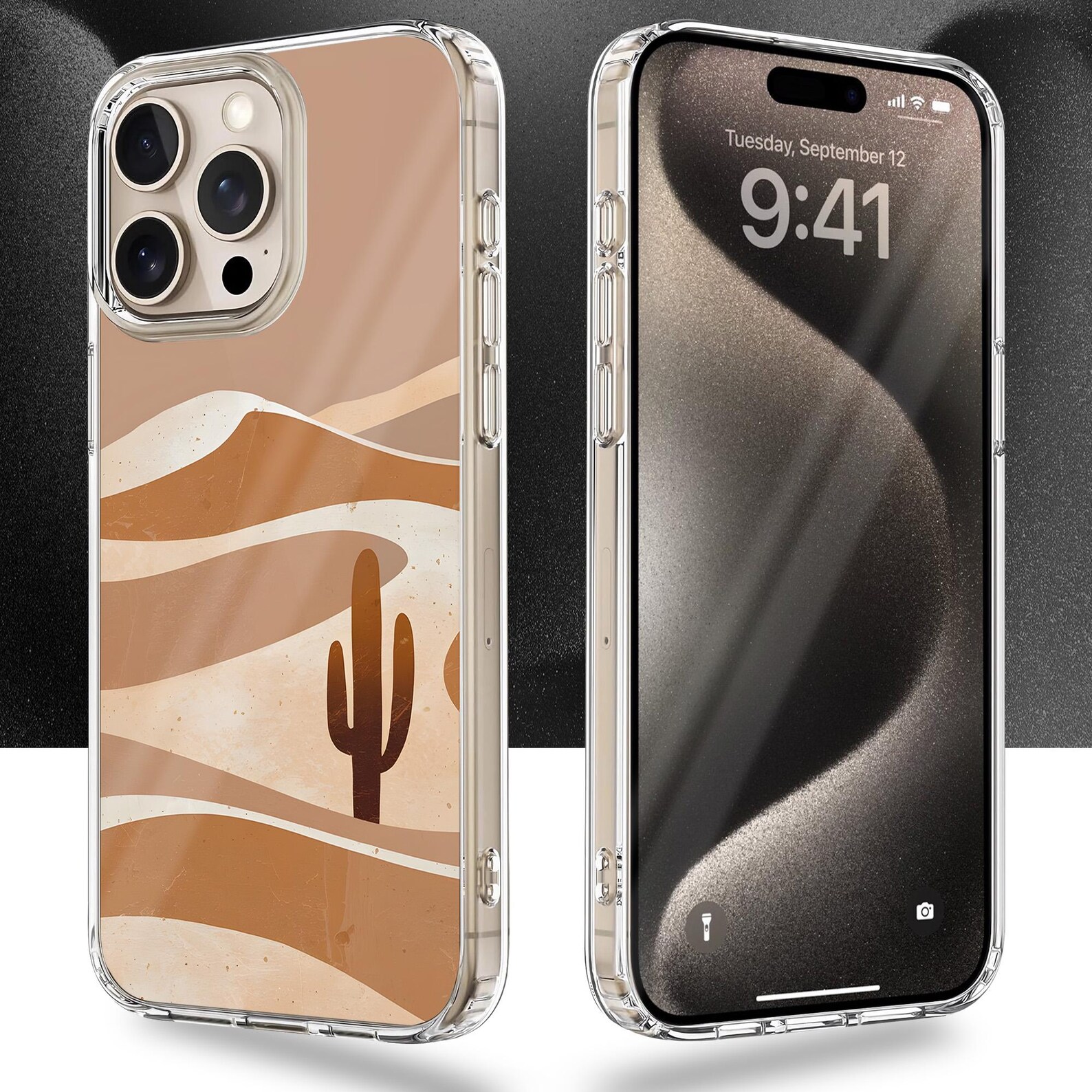 Sand Dunes iPhone Clear Case, Minimalist Cactus 15 14 13 12 11 Plus Pro ...