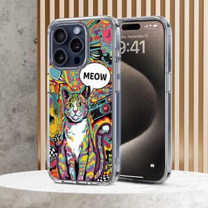 Psychedelic iPhone Clear Case, Cat Meme iPhone 15 14 13 12 11 Pro Max ...