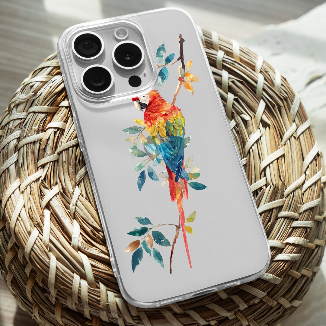 IPhone Clear Case, Watercolor Parrot Bird iPhone 15 14 13 12 11 Plus ...