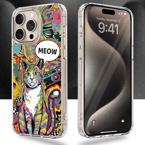 Psychedelic iPhone Clear Case, Cat Meme iPhone 15 14 13 12 11 Pro Max ...