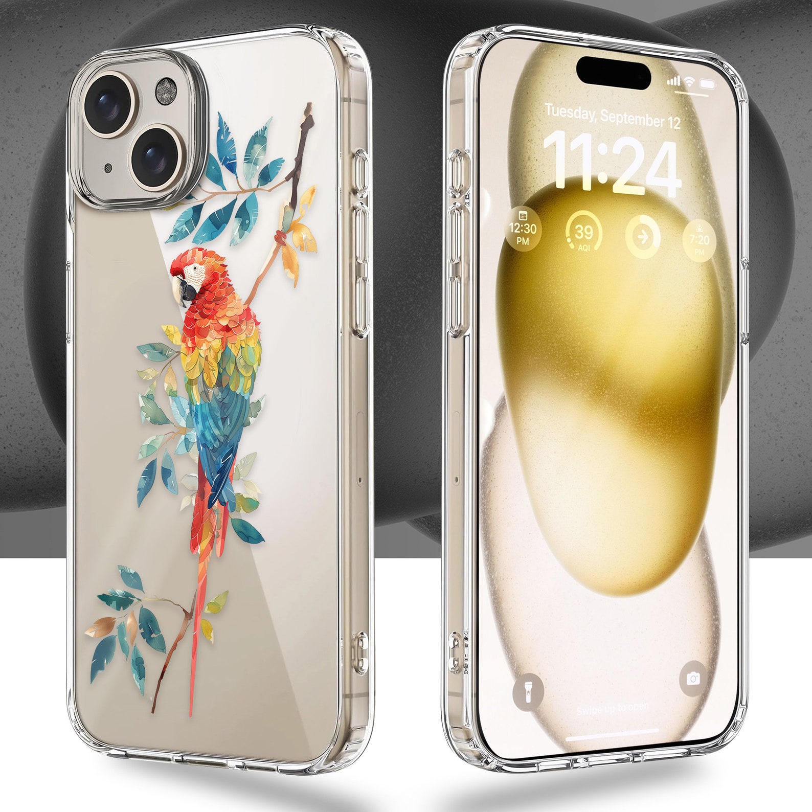 IPhone Clear Case, Watercolor Parrot Bird iPhone 15 14 13 12 11 Plus ...