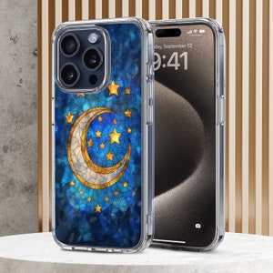 IPhone Clear Case, Moon Mosaic Art iPhone 15 14 13 12 11 Plus Pro Max ...