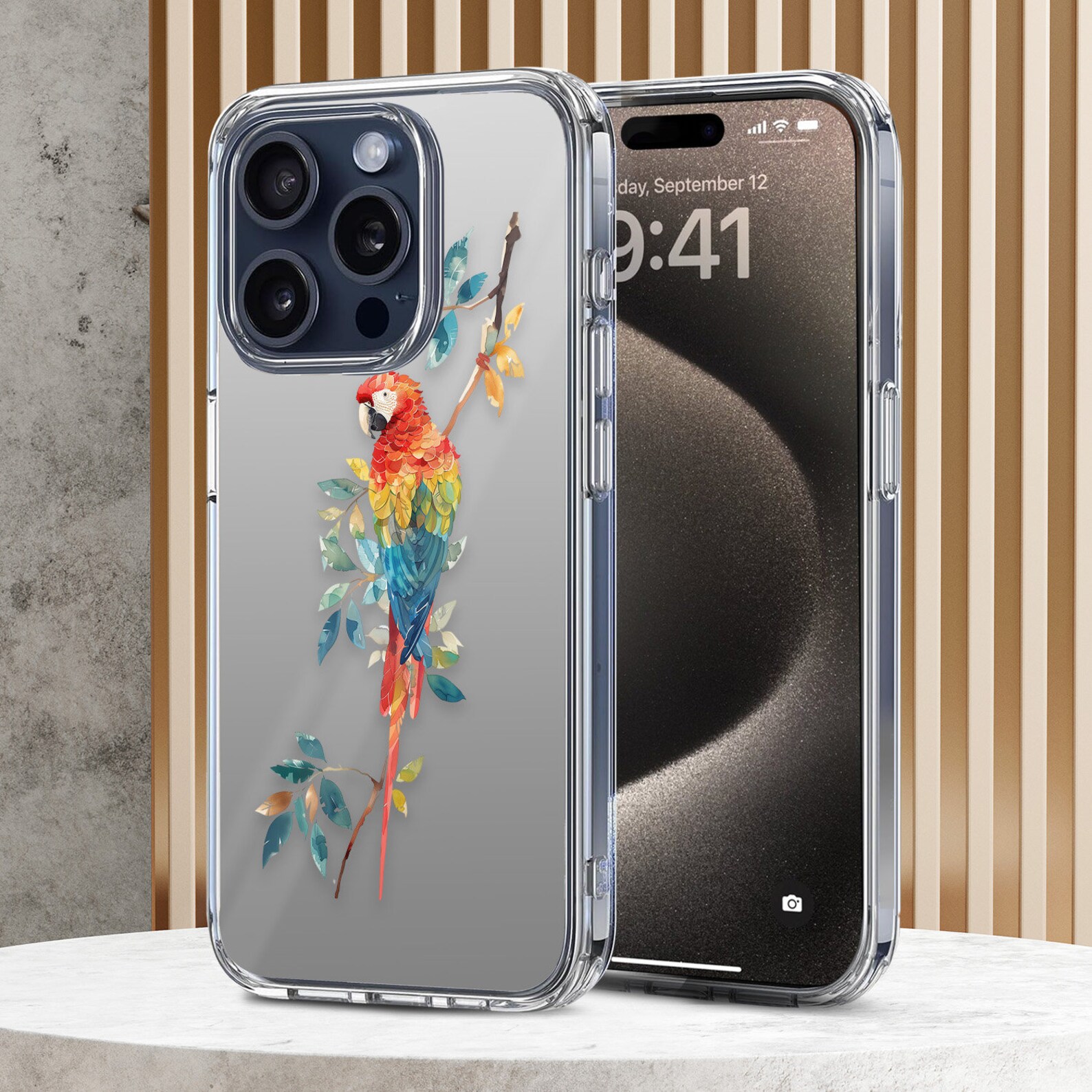 IPhone Clear Case, Watercolor Parrot Bird iPhone 15 14 13 12 11 Plus ...