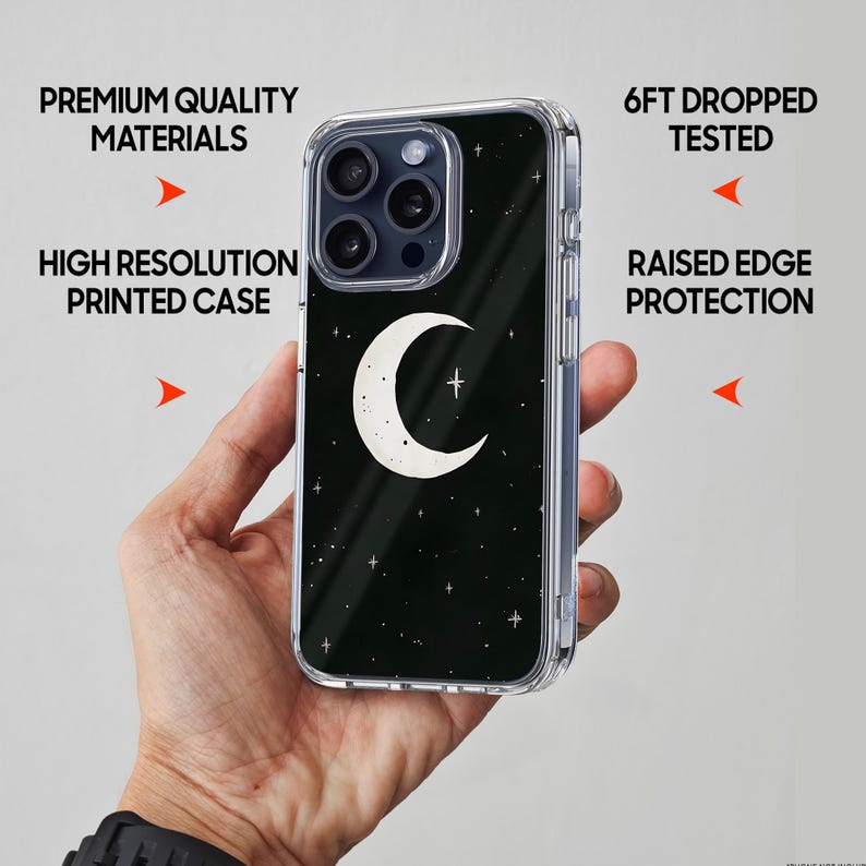 White Stars iPhone Clear Case, Crescent Moon 15 14 13 12 11 Plus Pro ...