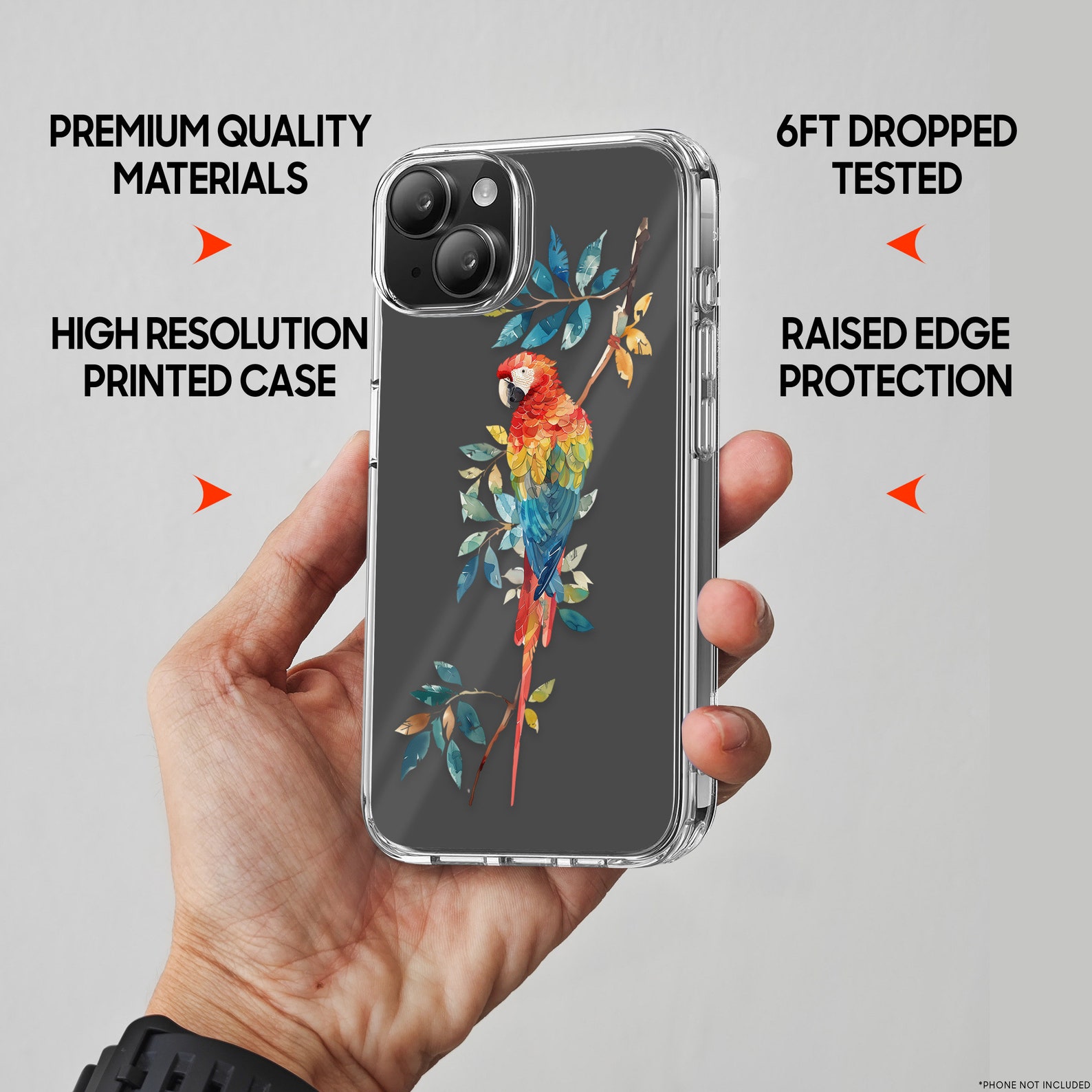 IPhone Clear Case, Watercolor Parrot Bird iPhone 15 14 13 12 11 Plus ...