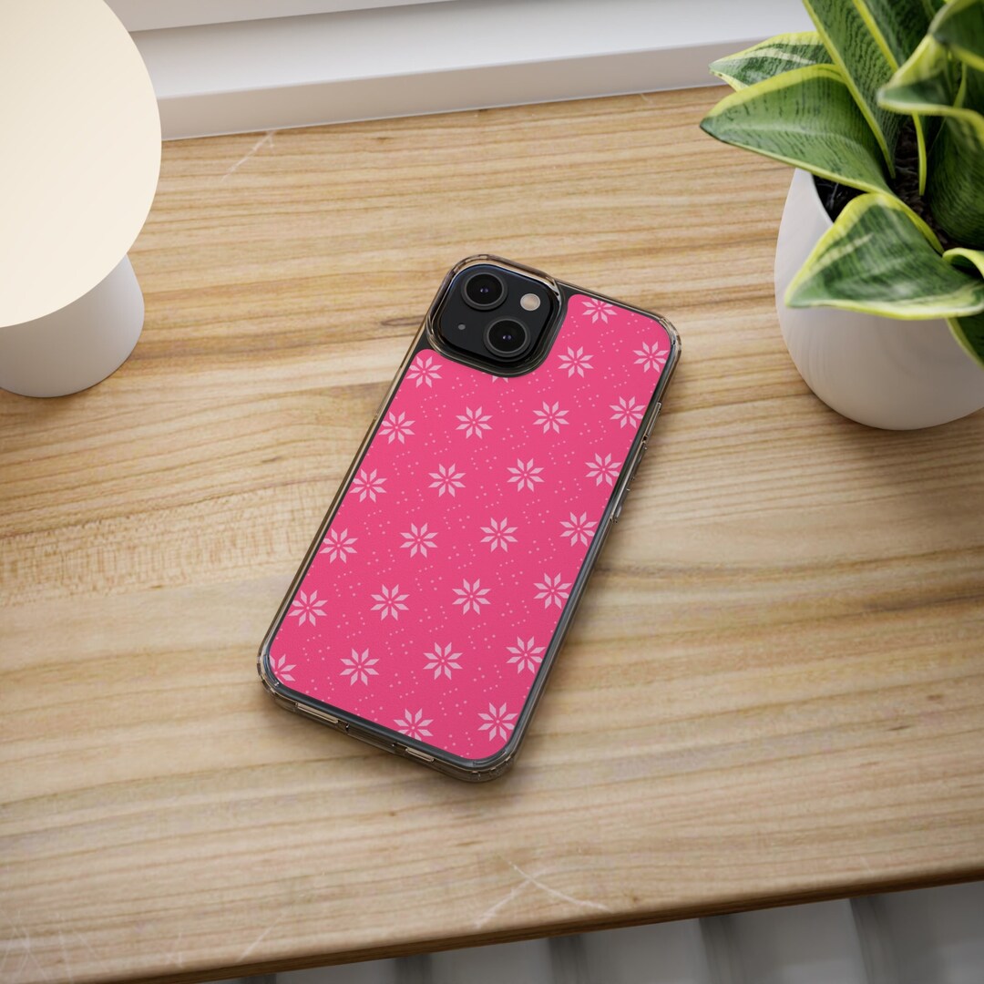 Minimalist Pink Flower Pattern iPhone TPU Case, Floral iPhone 16 15 Pro ...