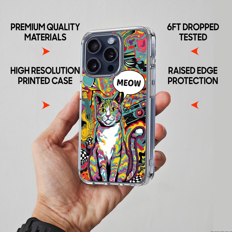 Psychedelic iPhone Clear Case, Cat Meme iPhone 15 14 13 12 11 Pro Max ...