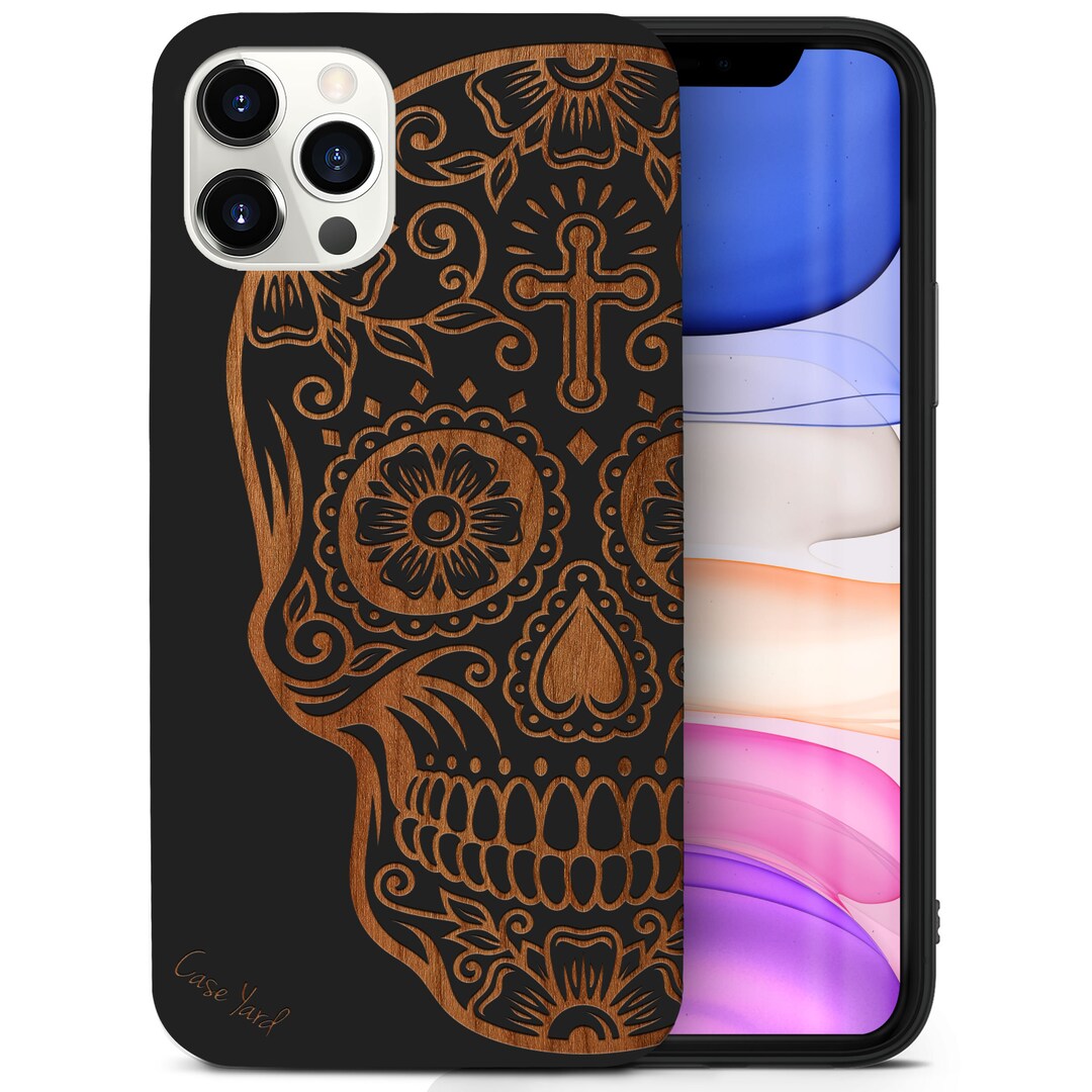 IPhone Wood Case, Cross Skull Mask iPhone 15 14 13 12 11 Pro Max Plus ...