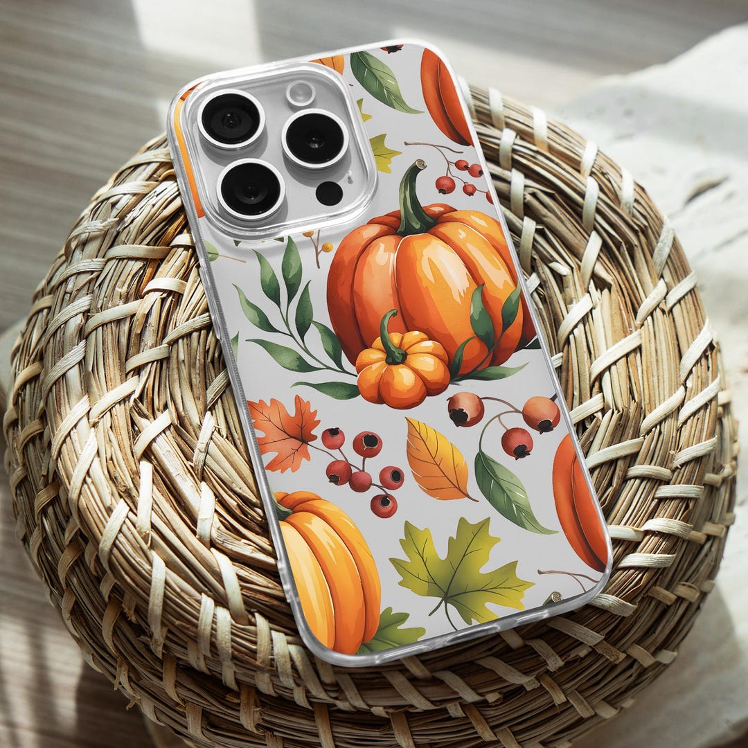 Autumn iPhone Clear Case, Pumpkin Pattern iPhone 15 14 13 12 11 Plus ...