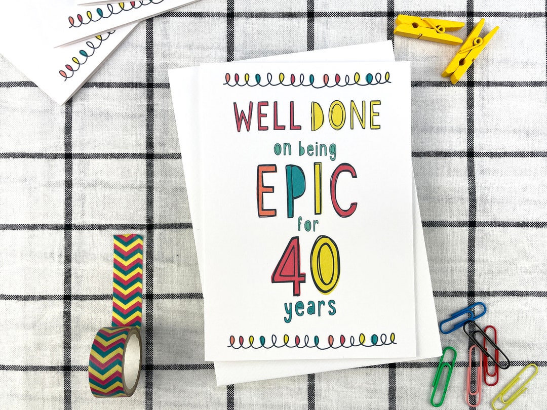 40th Birthday Card, Colourful Typography Card, Gender Neutral 40th ...