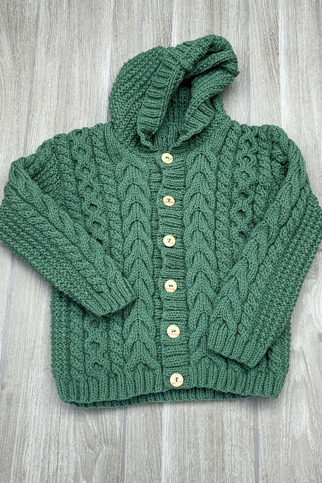 Child's Aran Hand-knitted Jacket Sage Green approx 6 Years - Etsy UK