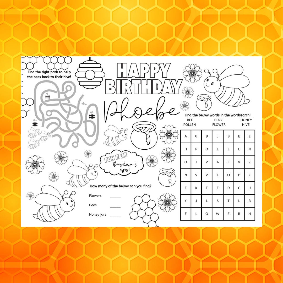Children's Bee Themed Activity Worksheet and Colouring in | Digital ...