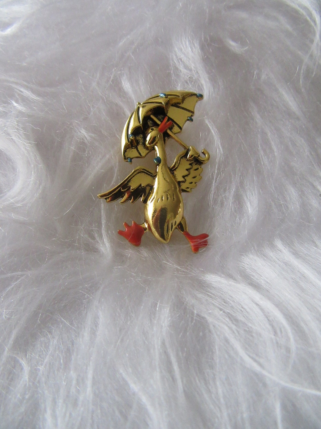 Gold Goose Brooch With Umbrella, Bird Lover Pendant - Etsy