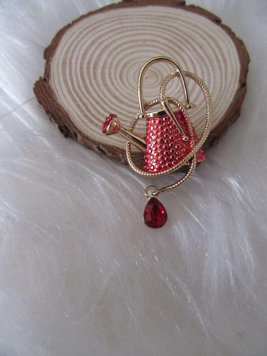Red Enamel Watering Can Brooch, Gold Tone Gardening Jewelry - Etsy