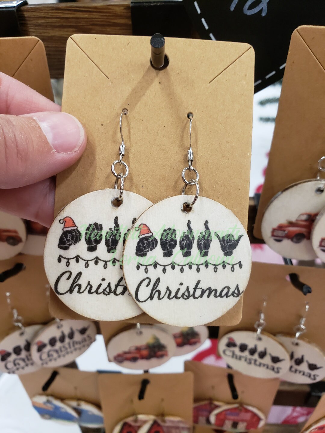 ASL Merry Christmas Handmade Wooden Dangle Earrings, the Word Merry is ...