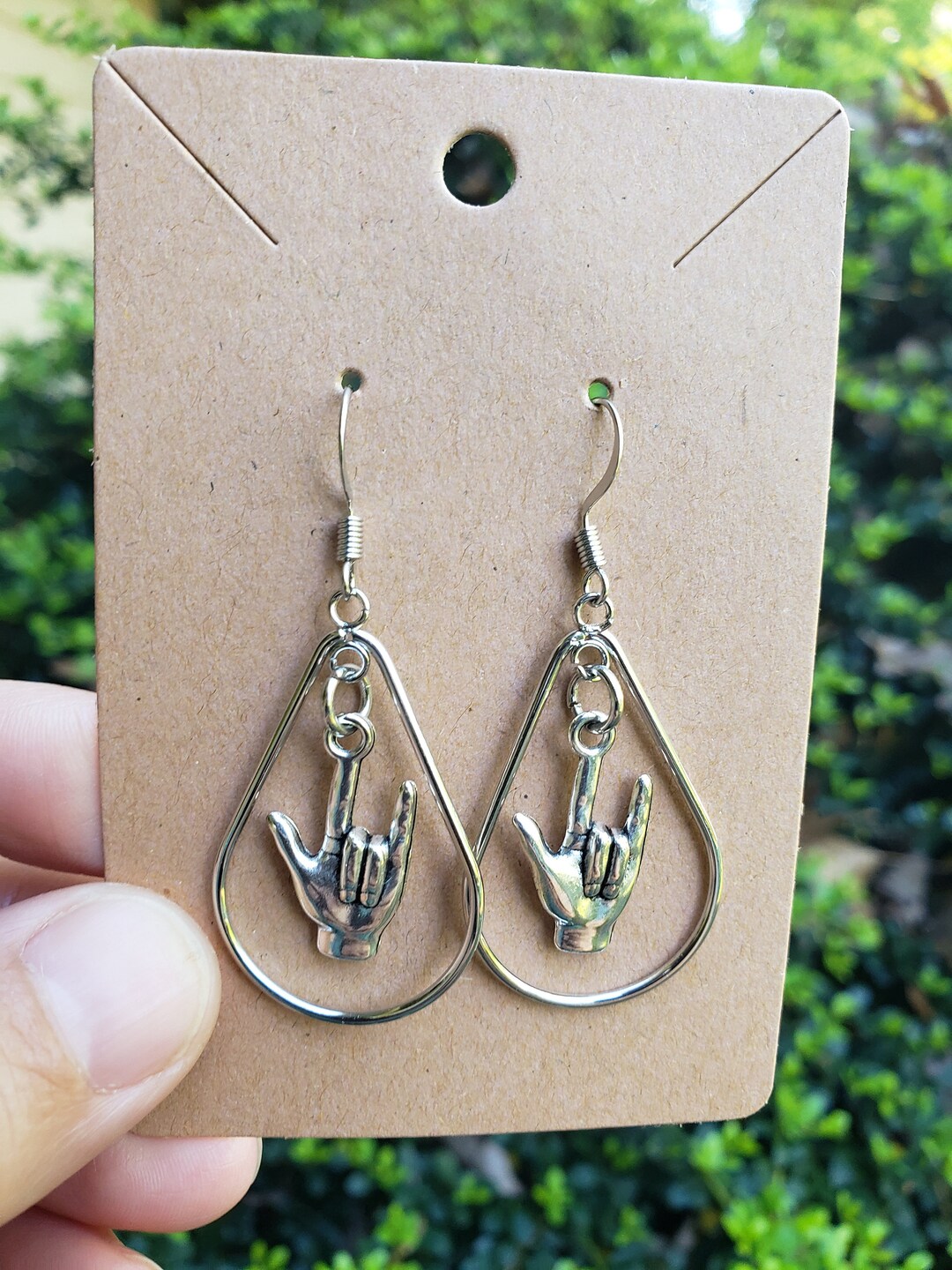 Sign Language ILY Handshape in Teardrop Shape Dangle Earrings - Etsy