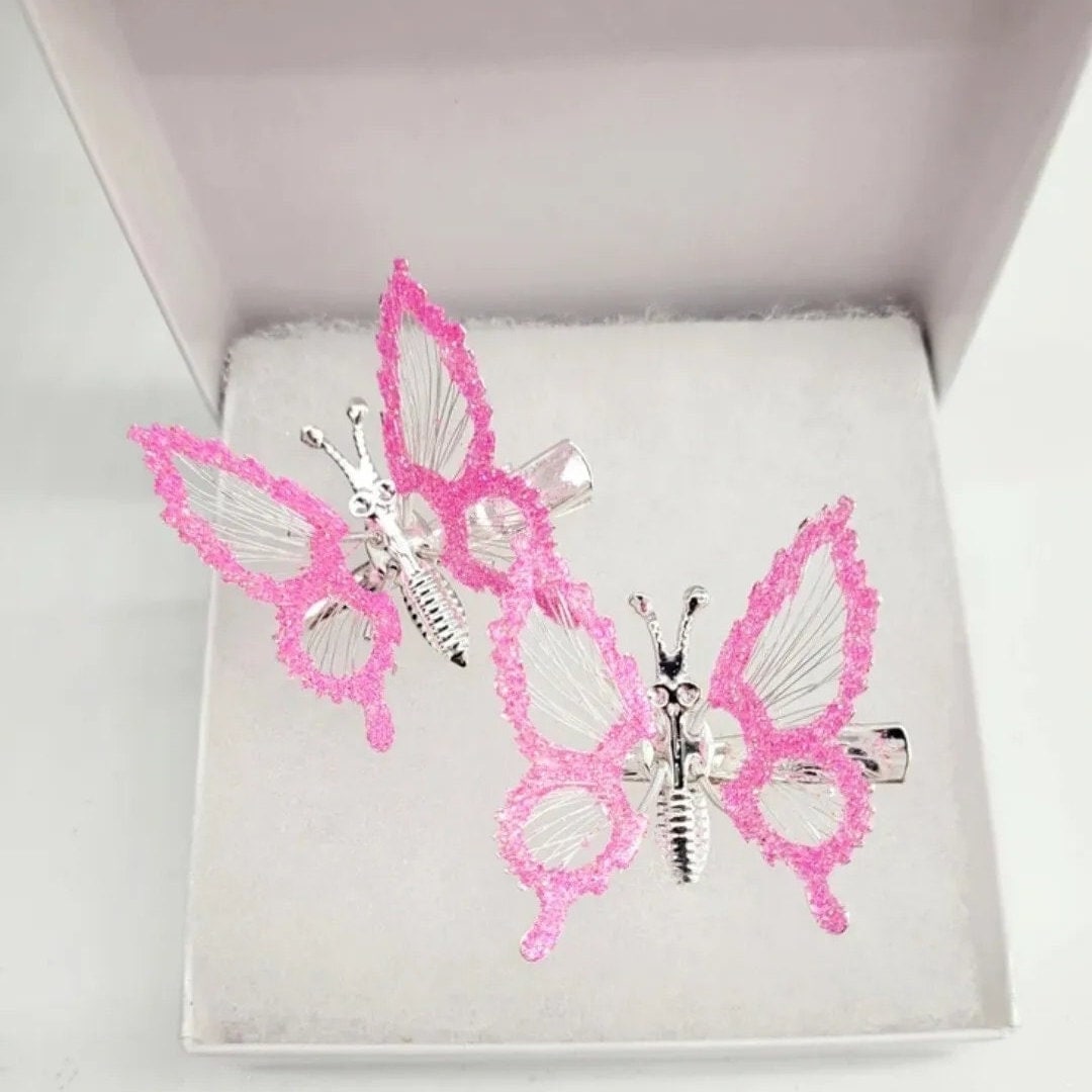 2 Pink Butterfly Hair Clips Moving Wings 90s Nostalgic Nostalgia in ...