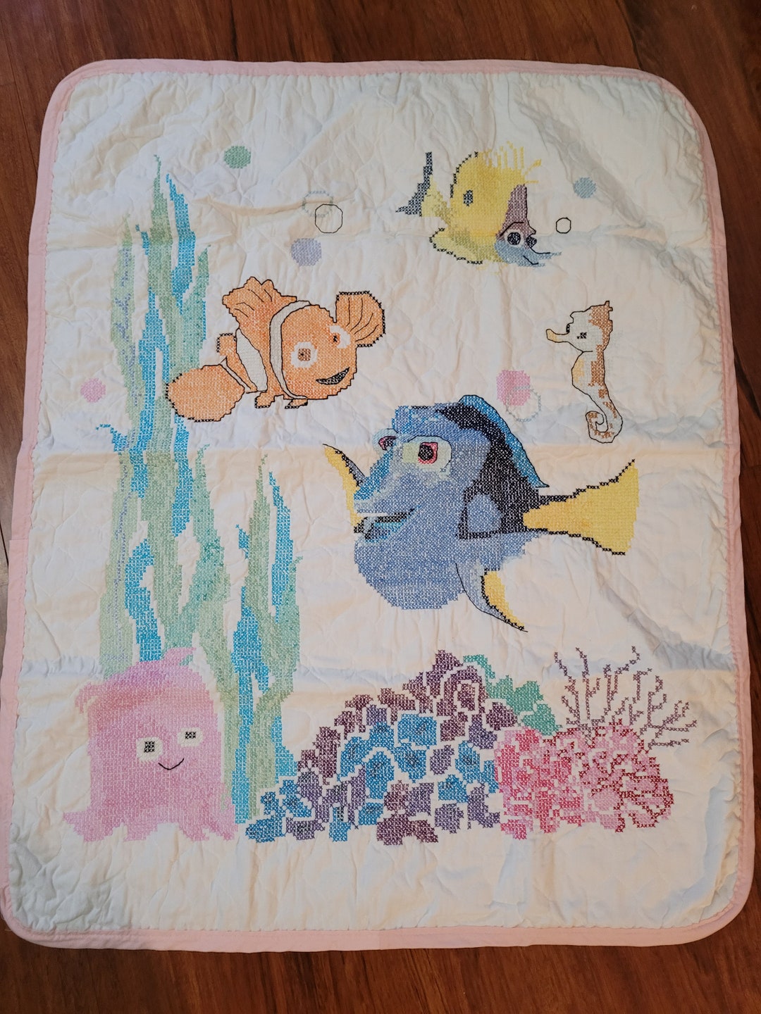 Vintage Disney Pixar Finding Nemo & Friends Baby Nursery Cross Stitched ...