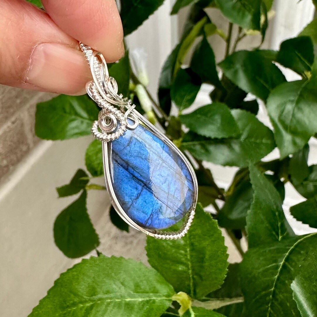 Handmade Sterling Silver Wire Wrap Blue Labradorite Pendant, Jewelry ...