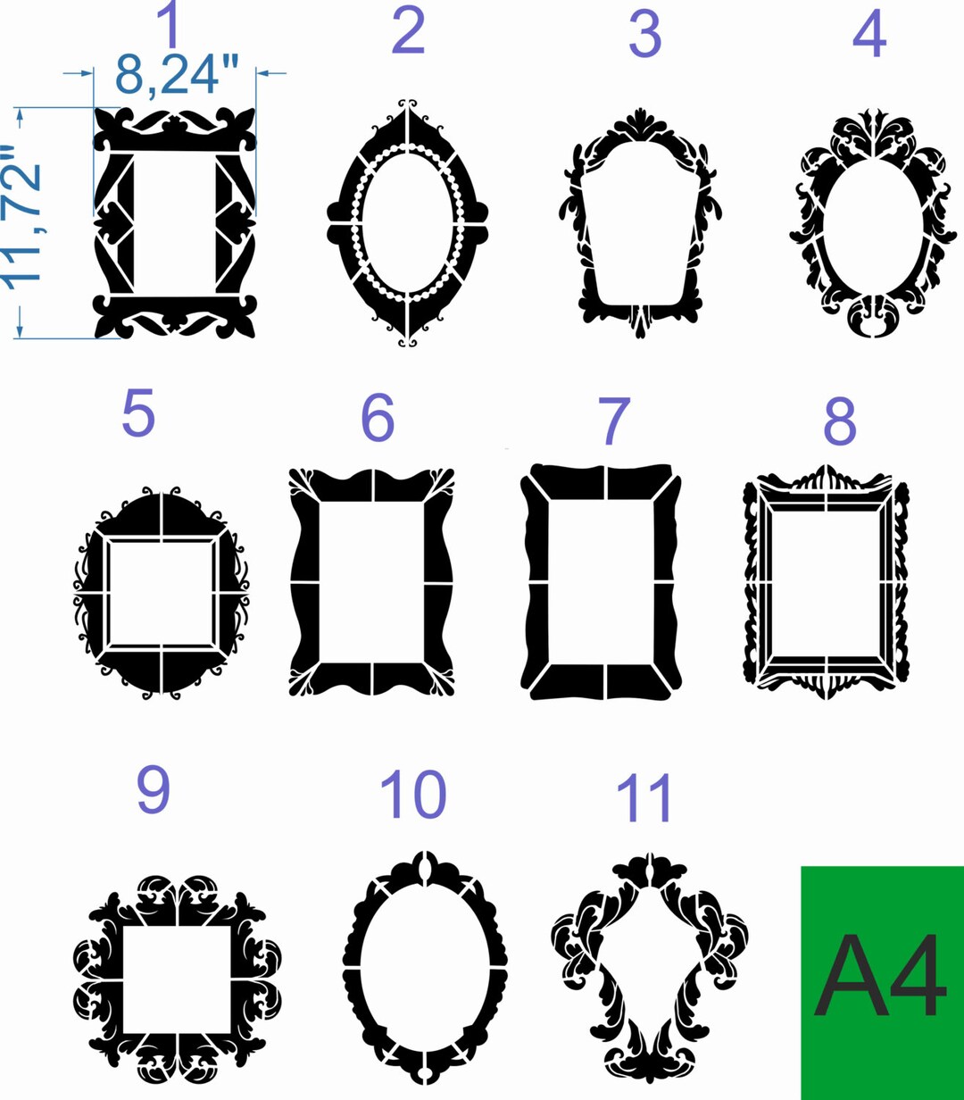Custom Frame Stencils A4 Plastic Stencil Frame Ornate Oval Chic Wall ...