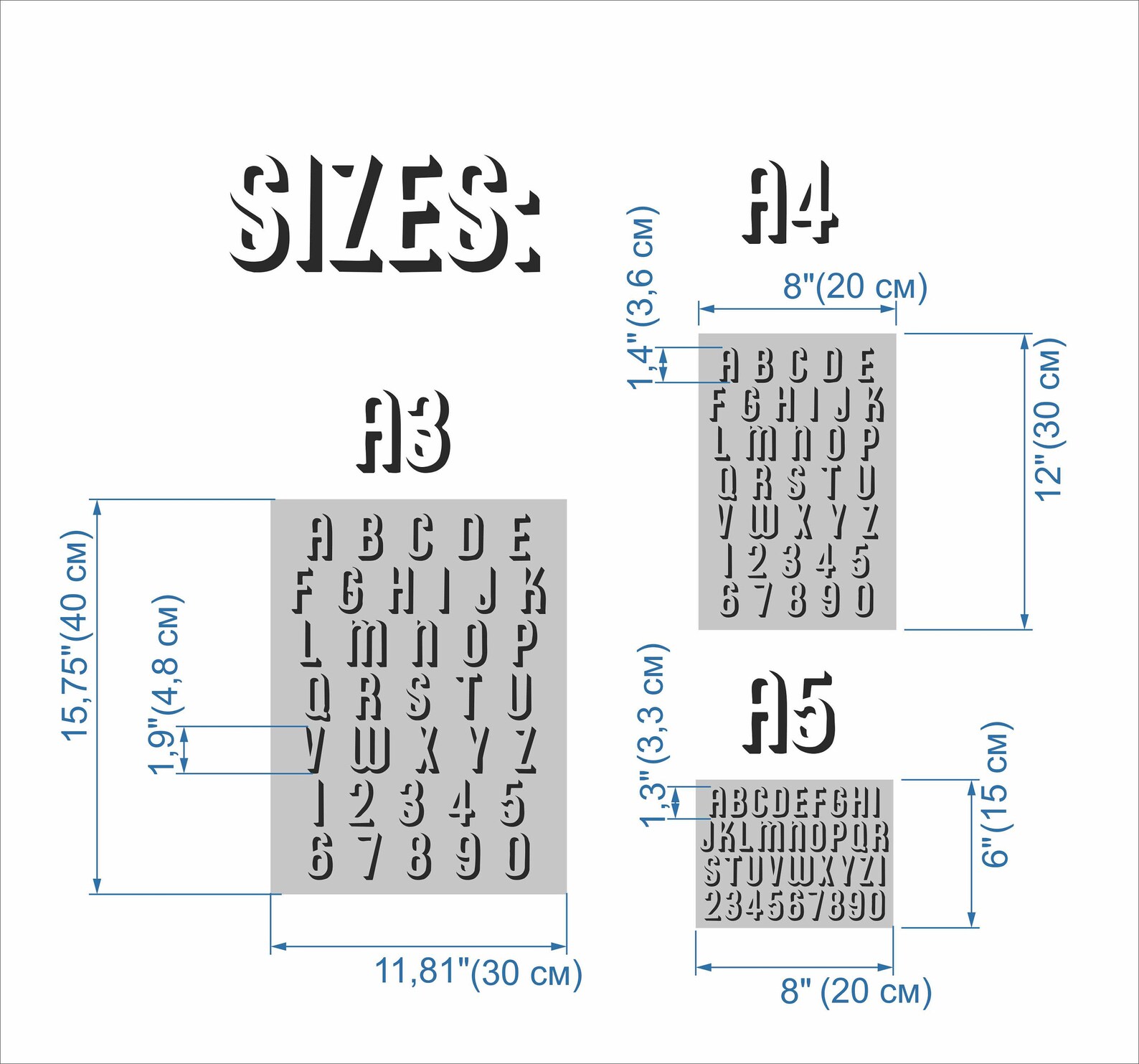 Custom Stencil Alphabet & Numbers - Shadow Font, Reusable Alphabet ...