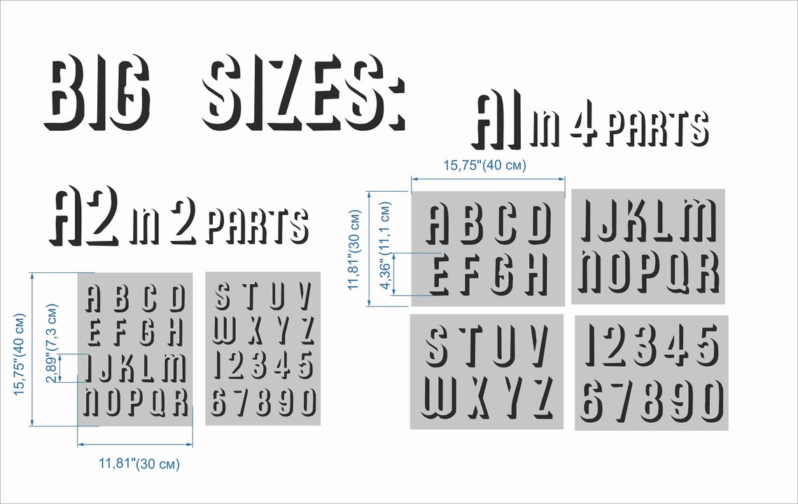 Custom Stencil Alphabet & Numbers Shadow Font Reusable - Etsy