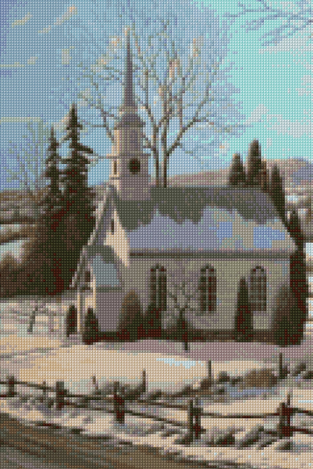 Country Church Cross Stitch Pattern PDF - EASY Chart With One Color per ...