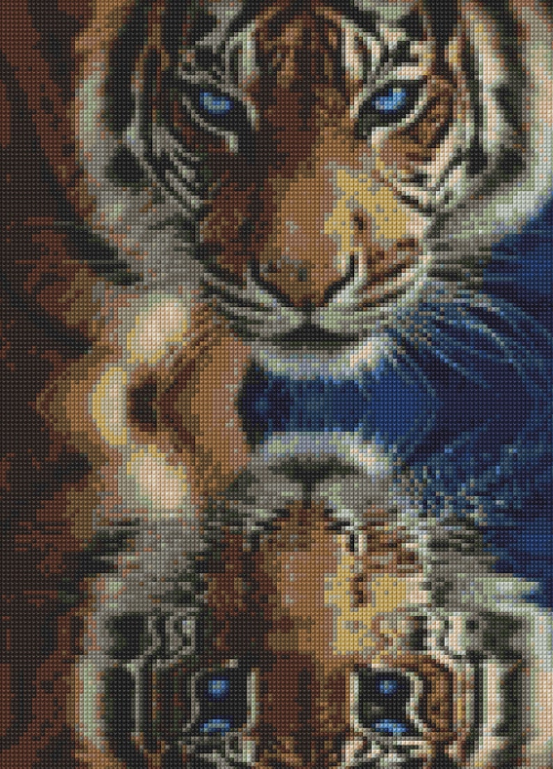 Tiger Reflection Cross Stitch Pattern PDF-EASY Chart With One - Etsy