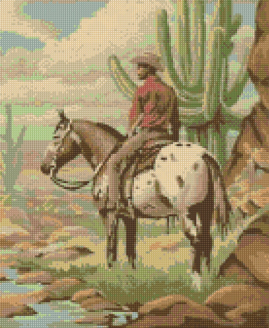 Vintage 1950s Cowboy Cross Stitch Pattern Mid Century PDF - EASY Chart ...