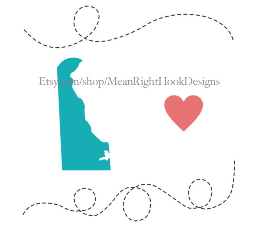 Delaware SVG State Silhouette Heart Svg and Dotted Lines - Etsy