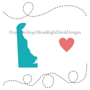 Delaware SVG State Silhouette Heart Svg and Dotted Lines - Etsy