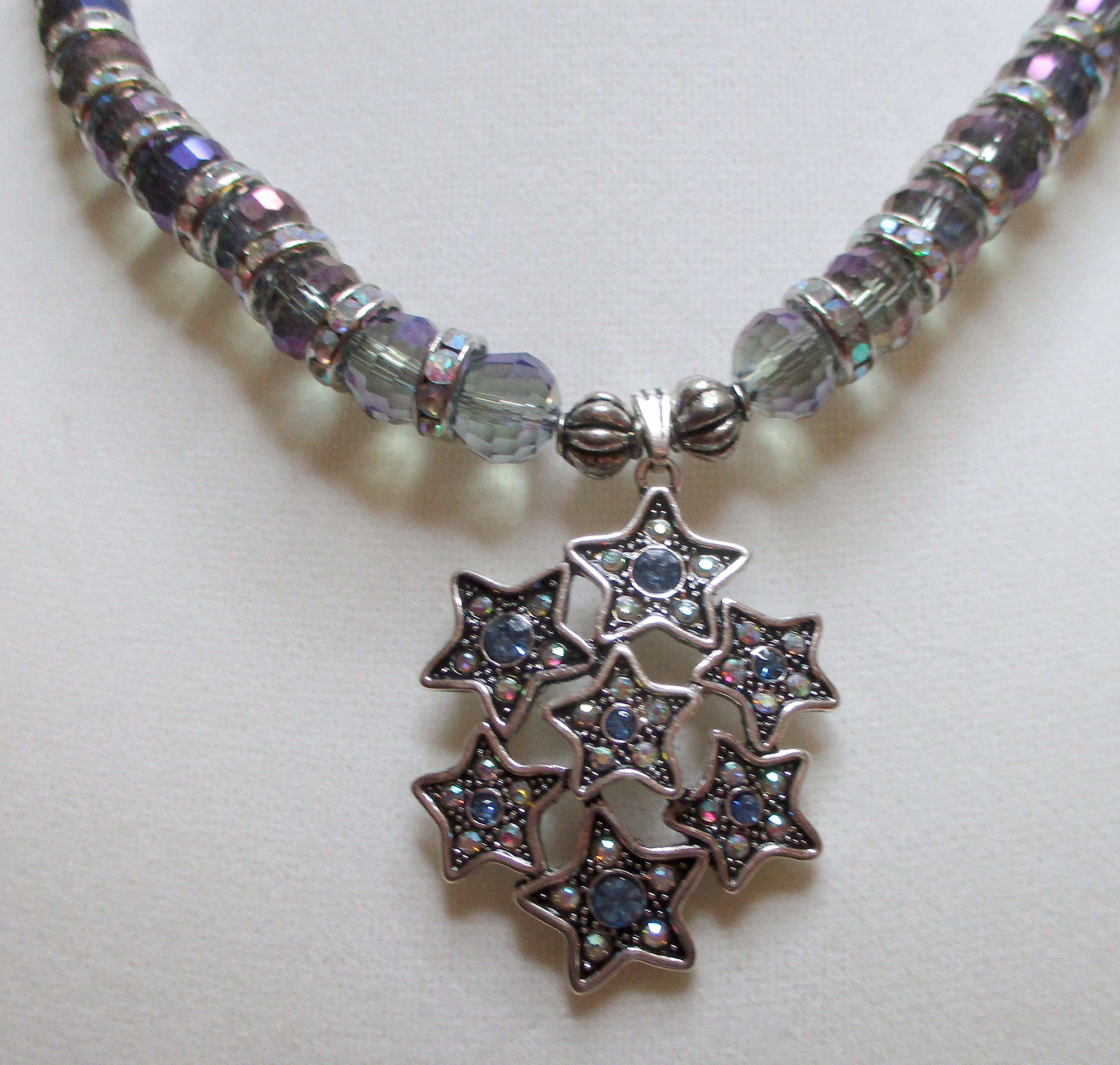 Starburst Pendant With Aqua & Clear Rhinestones, Faceted Crystal Rounds ...