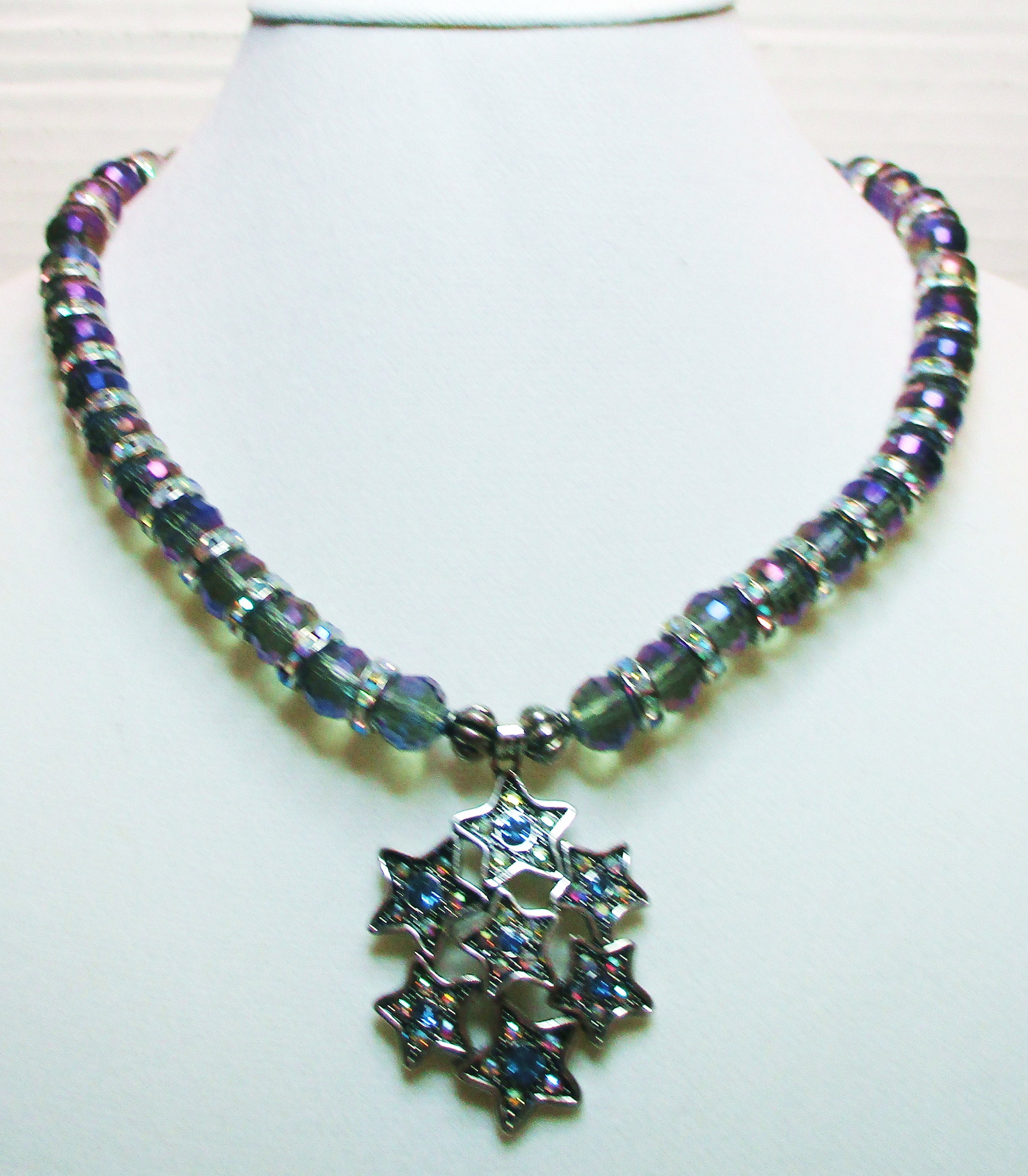 Starburst Pendant With Aqua & Clear Rhinestones, Faceted Crystal Rounds ...
